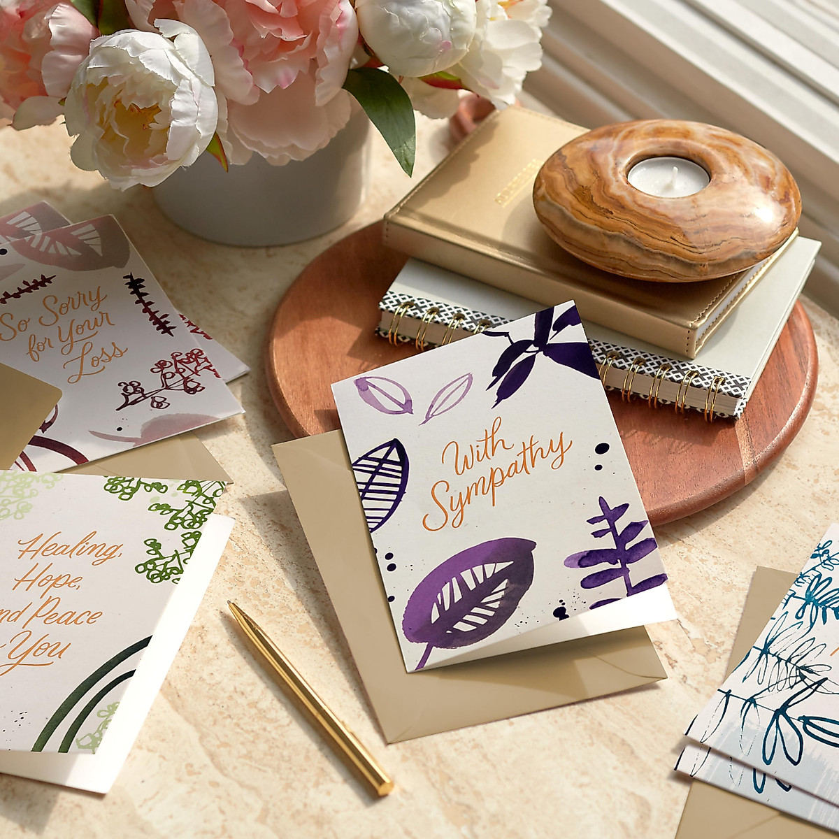 Hallmark Sympathy Card Assortment (16 Cards with Envelopes, 4 Designs) Minimalist Nature