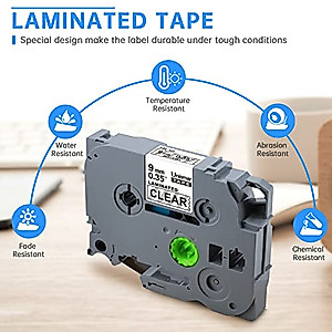 Unismar Compatible for Brother TZe-121 TZe121 TZ121 TZ 9mm 0.35 Laminated Black on Clear Label Maker Tape for Brother Ptouch PTD200 PTD210 PTD220 PT-D600 PT-D400 PT-H100 PT-H110, 3/8" x 26.2', 5-Pack