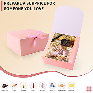 WLUSEAXI 12pack Gift Boxes with Lids,Pink Gift Boxes Bulk with Bow Ribbon,Bridesmaid Proposal Box for Presents Kraft Paper Gift Boxes for Wedding,Christmas,Halloween,Baby Shower