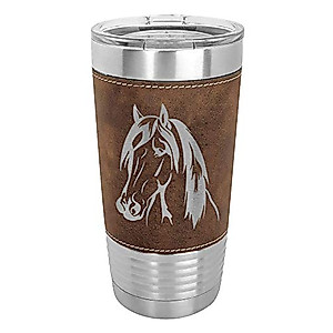 LaserGram 20oz Vacuum Insulated Tumbler Mug, Horse Head 1, (Faux Leather, Rustic)