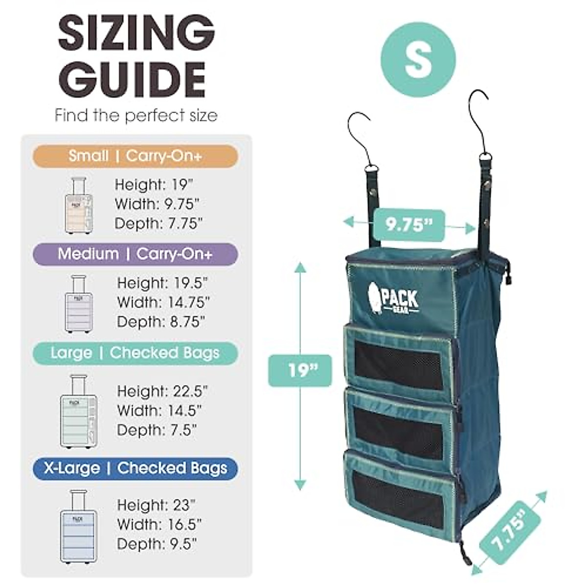 Pack Gear Hanging Carry-On Organizer - Our Standard Hanging Luggage Organizer Fits Any Carry On - Our Hanging Packing Cubes For Travel Use Mesh Windows to Make Finding Clothes Easy (Green, S)