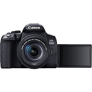 Camera EOS 850D (Rebel T8i) DSLR Camera w/ 18-55mm Lens Bundle with 64GB Memory Card, Wide Angle Lens, Telephoto Lens, 3Pc Filter Kit, Case, Tripod + Photography Kit (33 Pieces)