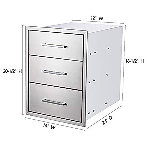 yuxiangBBQ Outdoor Kitchen Drawers Stainless Steel 3-Drawer BBQ Drawer 14" W x 20.5" H x 23" D Enclosed Built-in Drawer Flush Mount for Outdoor Kitchens & BBQ Islands