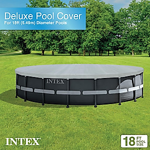 INTEX 28041E Deluxe Pool Cover: for 18ft Round Ultra XTR Pools – Includes Rope Tie – UV-Resistant – 8in Overhang – Snug Fit