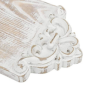 MyGift White Wooden Tray, Vintage Whitewashed Distressed Solid Wood Coffee/Tea Small Serving Tray