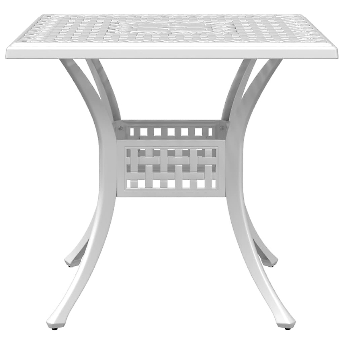 vidaXL White Cast Aluminum Patio Dining Set - Square Garden Table and Four Chairs with Umbrella Hole for Outdoor, Lawn, Backyard