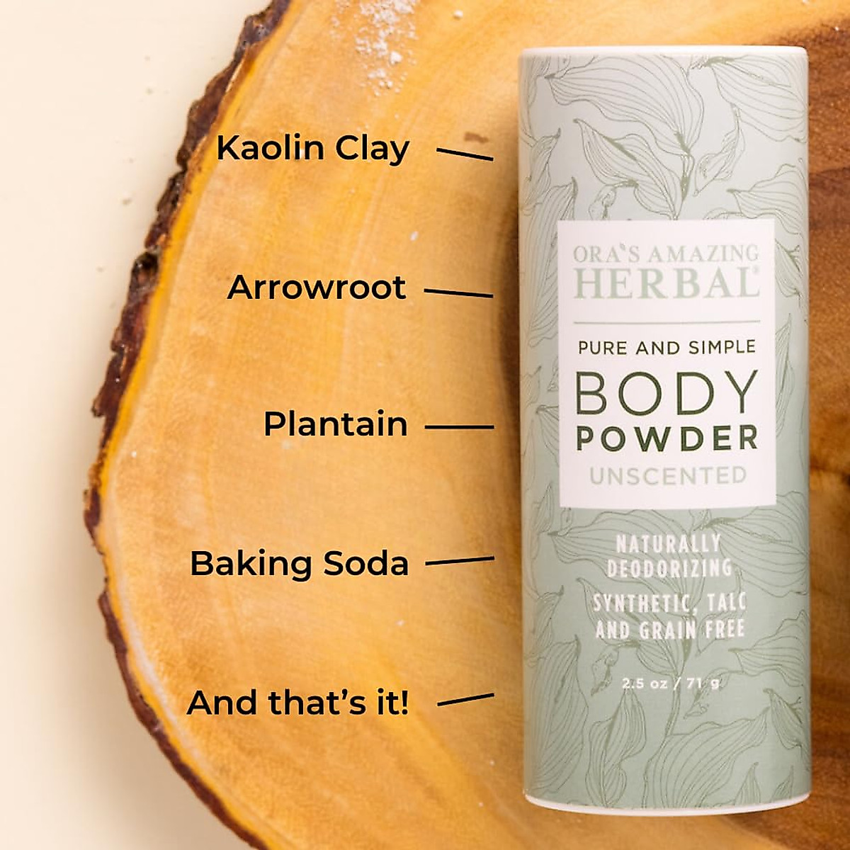 Fragrance Free Body Powder for Women and Men, Unscented Talc Free Talcum Powder, Cornstarch Free Dusting, Waxing, Natural Sugaring, Foot Powder, Dry Shampoo, Made in USA, Ora’s Amazing Herbal, 2.5 oz