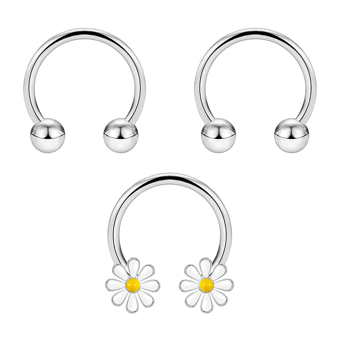 FLOGWE 3 Pcs Septum Ring 16G 316L Medical Steel Cartilage Earring Hoop Nose Ring Flower Horseshoe Nose Ring Captive Bead Ring Tragus Daith Rook Spiral Piercing Jewelry for womens…