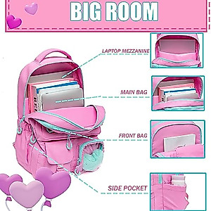 ZBAOGTW Cute Backpack for Girls Aesthetic Backpack Clear, Backpack with Lunch Box Casual Bag Pink Backpack for Elementary School Teens Back to School Supplies