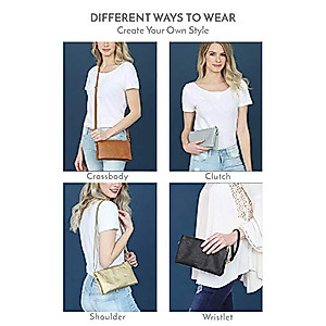 RIAH FASHION Convertible Vegan Leather Wallet Purse Clutch - Small Handbag Phone/Card Slots & Detachable Wristlet/Crossbody (Pebbled - Orange)