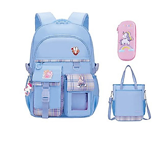 FMCEUEX Kawaii Backpack For Boys Girls,Unicorn Rainbow School Backpacks,With Compartments Applicable to Laptop Bag Travel Bag,Blue Medium 16.5in