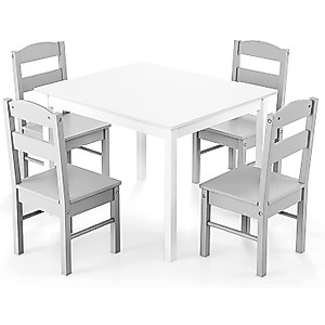 HONEY JOY Kids Table and Chair Set, Wooden Toddler Table and 4 Chairs for Arts & Crafts, Snack Time, 5-Piece Children Furniture Set for Daycare, Kindergarten, Playroom, Gift for Boys Girls (Gray)