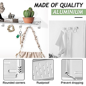 Wall Hooks with Shelf, Small Rustic Wood Key Rack with 6 Hooks, Metal Coat Rack with Shelf Wall-Mounted, Entryway Hanging Shelf, Organizer for Living Room Bedroom Bathroom Office Home Decor(Silvery)