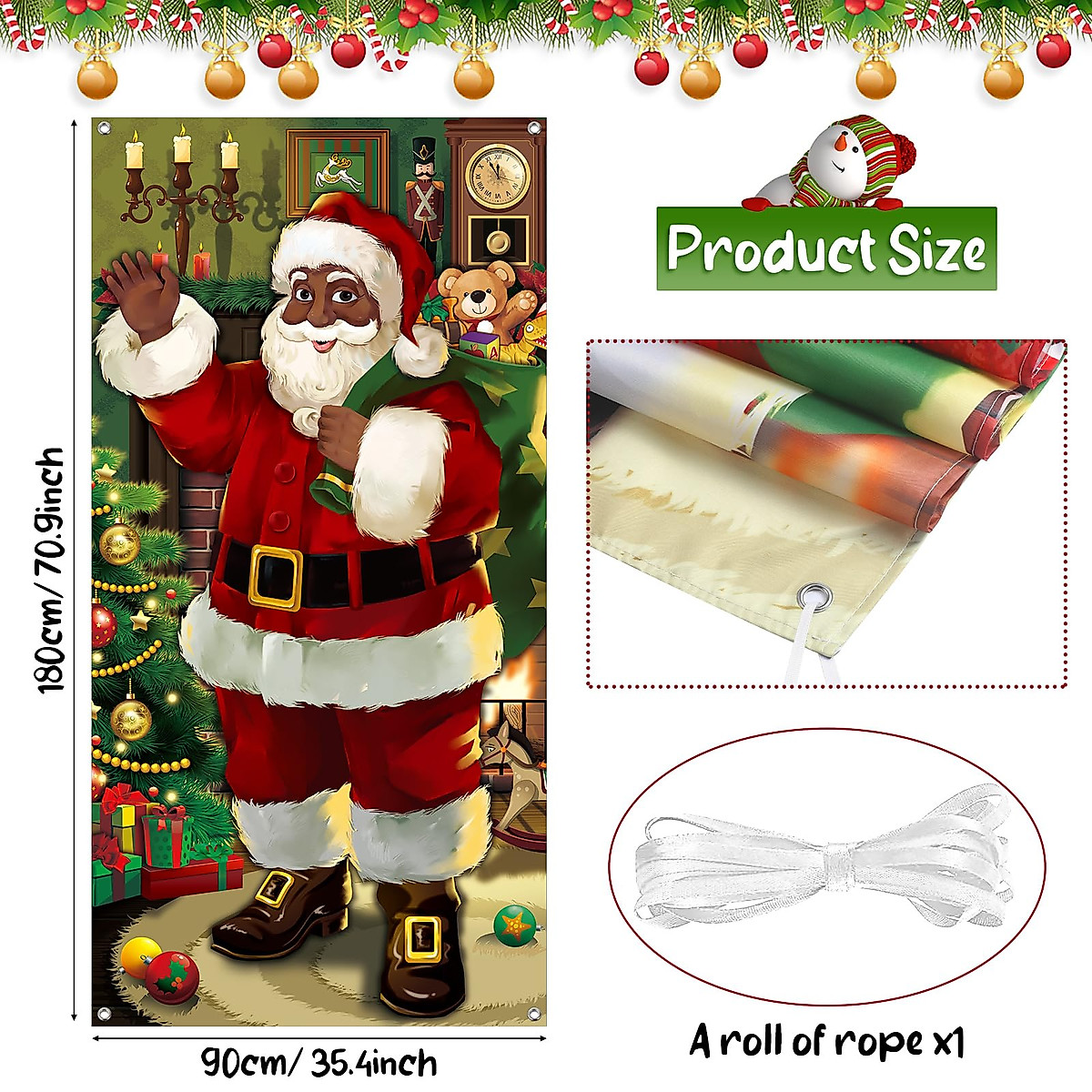 Santa Claus Door Hanging Banner - Christmas Front Door Decoration and Holiday Xmas Background