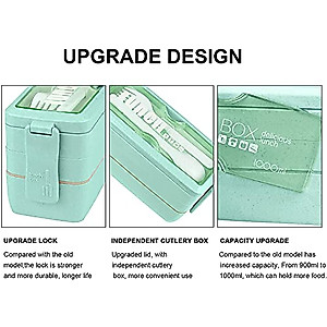 Stackable Bento Box with Lunch Bag, 3 Compartment Japanese All-in-1 Lunch Containers, Wheat Straw for Adult Meal Prep Lunch Snack by Iteryn