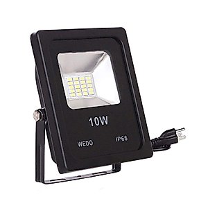 WeDo 10W Ultra Bright Outdoor SMD LED Flood Light Reflector IP66 Waterproof Wall Garden Home Yard Hotel Pathways Security Lights with US Plug Daylight White 6500K