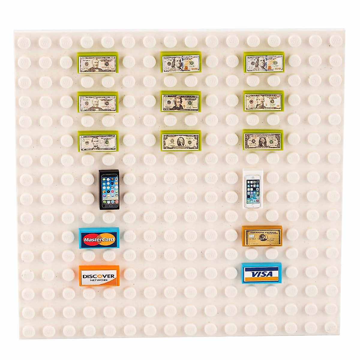 Building Bricks ATM Piggy Bank with Custom Bank Money Cash Bills Credit Cards Smart Phones-Personal ATM for Kids- Boys Girls Birthday Gift Toy