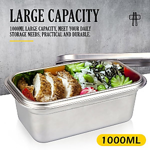 LNQ LUNIQI 1Pcs Stainless Steel Food Storage Containers with Lids Ice Cream Storage Containers Food Keeper Freezer Box Refrigerator Storage For Food Preservation and Homemade Ice Cream（1000ML