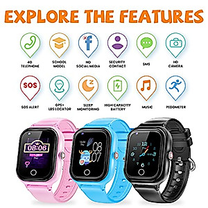 Laredas Unlocked 4G LTE Kids Smart Watch Phone with SIM Card,Kids Smart Watch with HD Camera, SMS, Wi-Fi Calling,Voice & Video Chat,Bluetooth,4G Kids GPS Tracker Watch Birthday Gifts (80blue)