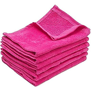2 Pack Fingertip Kitchen Towels, Terry Velour Cotton, 11"x18", Hemmed Small Hand Face Towels (Hot Pink)
