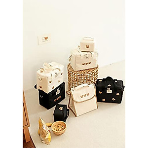 LaurelTree Aesthetic Kawaii Cute Lunch Bag Box with Straps Insulated Waterproof Durable for Women Girls Kids Office School (Black-Three Bears)