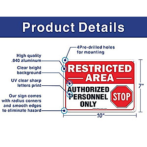 (2 pack) Restricted Area Sign Authorized Personnel Only, Do Not Enter Sign, 10 x 7 Inches .40 Rust Free Aluminum, UV Protected, Weather Resistant, Waterproof, Durable Ink，Easy To Mount