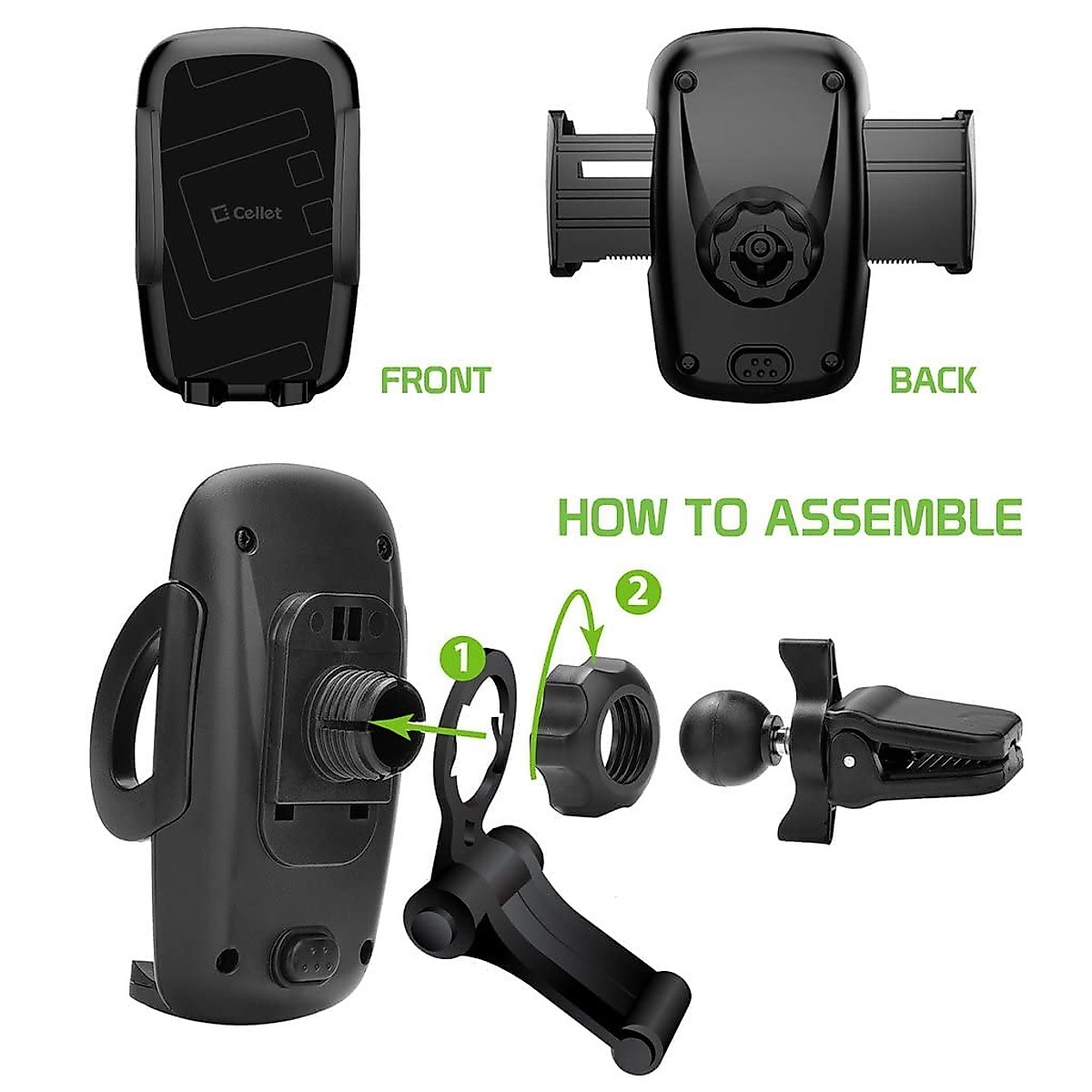 Full 360 Multi Mount Works for Asus ZenFone 2 Laser 5.5-inch and Car Holder is Fully Adjustable, Portable, Durable up to 3.5inch Wide Screens and 8 pounds! [Black]