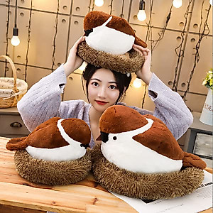 XIZHI Sparrow Plush Toy with Bird's Nest 15.7" Stuffed Animal Figures Bird Throw Plush Pillow Toys Huggable Soft Animal Doll for Kids Birthday