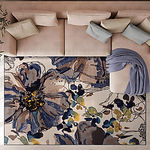 Rugshop Modern Bright Flowers Non-Slip (Non-Skid) Area Rug 8 x 10 (7' 10" x 10') Cream