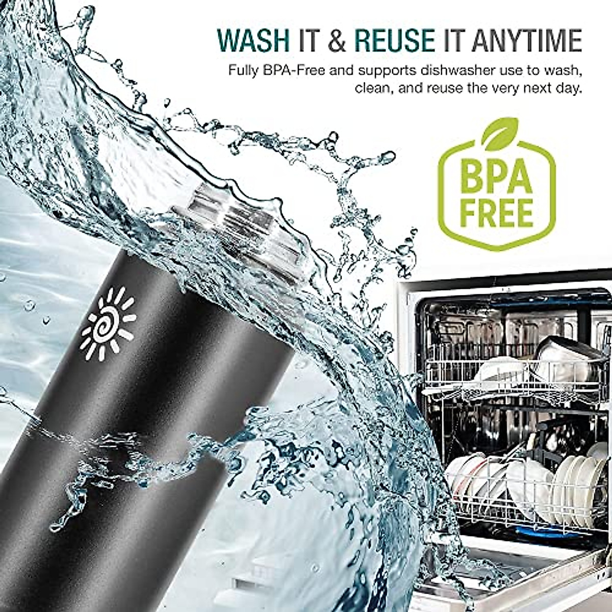 Dione Water Bottle 40 oz. Flask Double Wall Stainless Steel & Vacuum Insulated (Black) Sport Hydro Container (Standard Mouth/Leak Proof/BPA Free Cap), (MB000315)