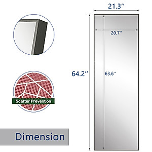 H&A 65"x22" Full Length Mirror Full Body Mirror Bedroom Floor Standing or Hanging