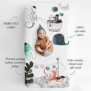 Rookie Humans 100% Cotton Sateen Fitted Crib Sheet: Underwater Love. Modern Nursery, Use as a Photo Background for Your Baby Pictures. Standard Crib Size (52 x 28 inches) Ocean Themed Baby Crib Sheet