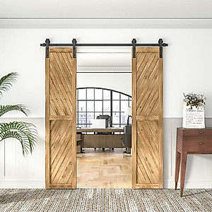 WINSOON 6FT Barn Door Hardware Kit: Double Sliding Door Hardware - Black Barn Door Track Kit - Carbon Steel Heavy Duty Door Rail - J-Shape Easy to Install for 36" Closet Panel(No Door)