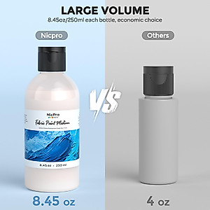 Nicpro Professional Effects Fabric Medium, 8.45oz Bottle Fabric Painting Acrylic Fluid Medium, Improves Acrylic Paint Adhesion to Fabrics, Textiles for Fabrics DIY Clothing, T-shirts, Shoes Jeans Bags