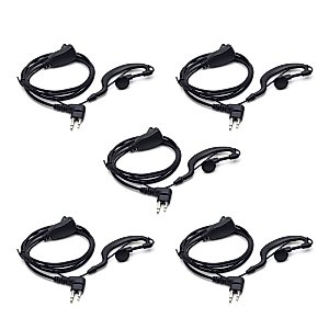 Kymate 2 Pin G Shape Clip-Ear Headset Earpiece with Mic for Two Way Radio Devices DEP450 CP040 CP200 CP200D CP185 DTR650 PR400 EP450 CLS1110 CLS1410 CLS1450 CLS DLR DTR RDX RDU RDV 5Pack