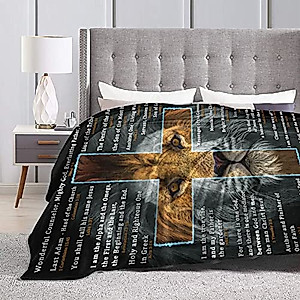 LLARREH Bible Verse Blanket Christian Lion Prayer Religious Throw Blankets for Couch Sofa Bed Warm Gifts 50X60 in