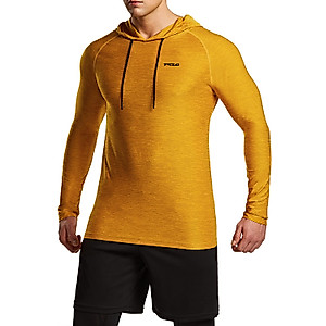 TSLA Men's Long Sleeve Pullover, Dry Fit Running Workout Shirts, Athletic Fitness & Gym Shirt, Hoodie Pullover Navy/Red/Yellow, X-Large