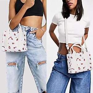 Corduroy Tote Bag Small Satchel Bag for Women Crossbody Bag Purse with Zipper Casual Hobo Handbag