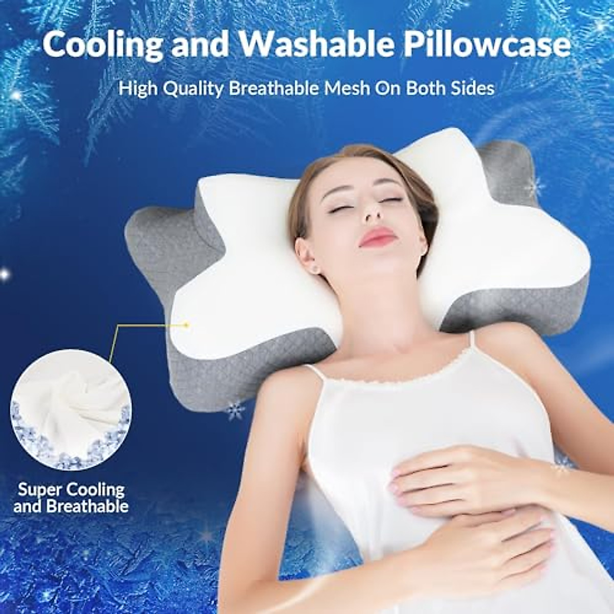 Teemour Memory Foam Pillow for Neck and Shoulder 2 in 1 Pillow for Sleeping, Memory Foam Neck Pillows Neck Support Pillow for Side Back Stomach Sleepers Cooling Pillow with Pillowcase