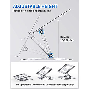 AOEVI Adjustable Laptop Stand with 360 Rotating Base, Computer Stand for Laptop Ergonimic Foldable Laptop Riser for Desk Compatible with MacBook Pro/Air Notebook up to 16 Inches, Silver