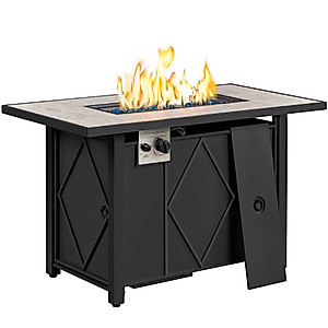 Yaheetech Propane Fire Pit 43in, Rectangle Propane Fire Pit Table 50,000 BTU Firepit with Ceramic Tabletop & Steel Base, Glass Fire Stones & Water-Resistant Cover for Outside