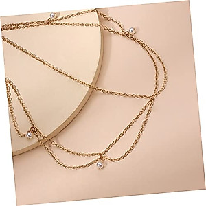 KALLORY 2pcs Hair Crysatal Drop Head Forehead Jewelry Pearl for Bridal Headdress Party Wedding Bohemian Decorative Holiday Headband Prom Crown Women Ladies Chain Tassel Band Pendant Peal