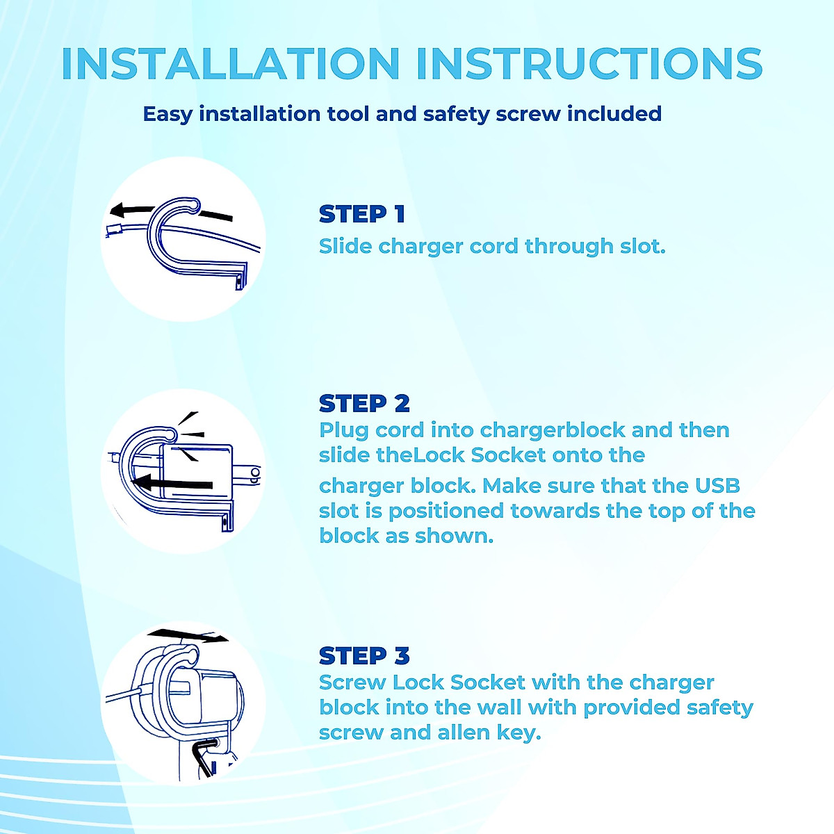 LOCK SOCKET Charger Lock - Anti Theft Cord & Outlet Lock, Firmly Secures Phone Chargers from Unplugging, for USB Charging Cube for iPhone, Includes Security Screw & Allen Wrench. 2 Pack