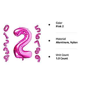 Pink 2 Balloons,40 Inch Birthday Foil Balloon Party Decorations Supplies Helium Mylar Digital Balloons (Pink Number 2)