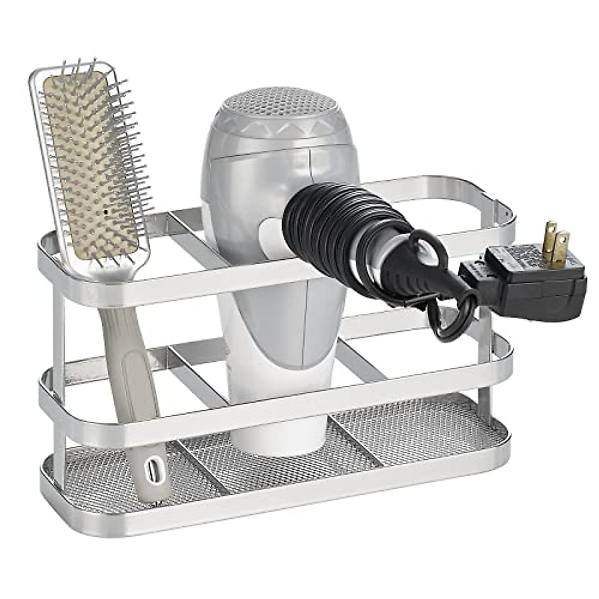 mDesign Steel Bathroom Countertop Hair Tool Storage Organizer Accessory Basket Tray, Vanity Table Holder for Hair Dryer, Straightener, Curling Iron, Styling Products, Carson Collection, Chrome
