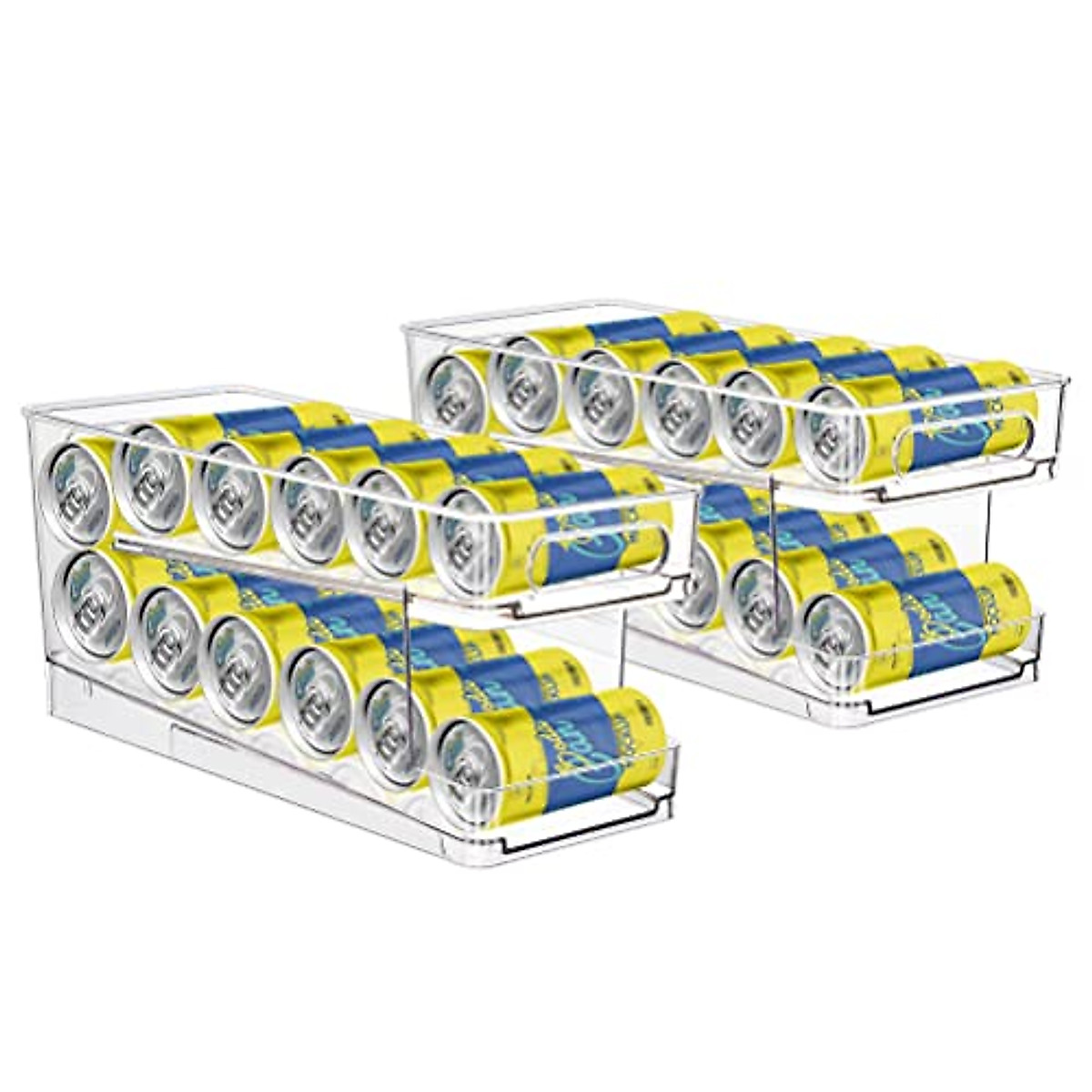Mano Set of 2 Rolling Soda Can Organizer for Refrigerator, Clear Drink Dispenser for Pop Beer Soda Seltzer Beverage Can Holder, Plastic Fridge Organizer Bins Pantry Storage Rack