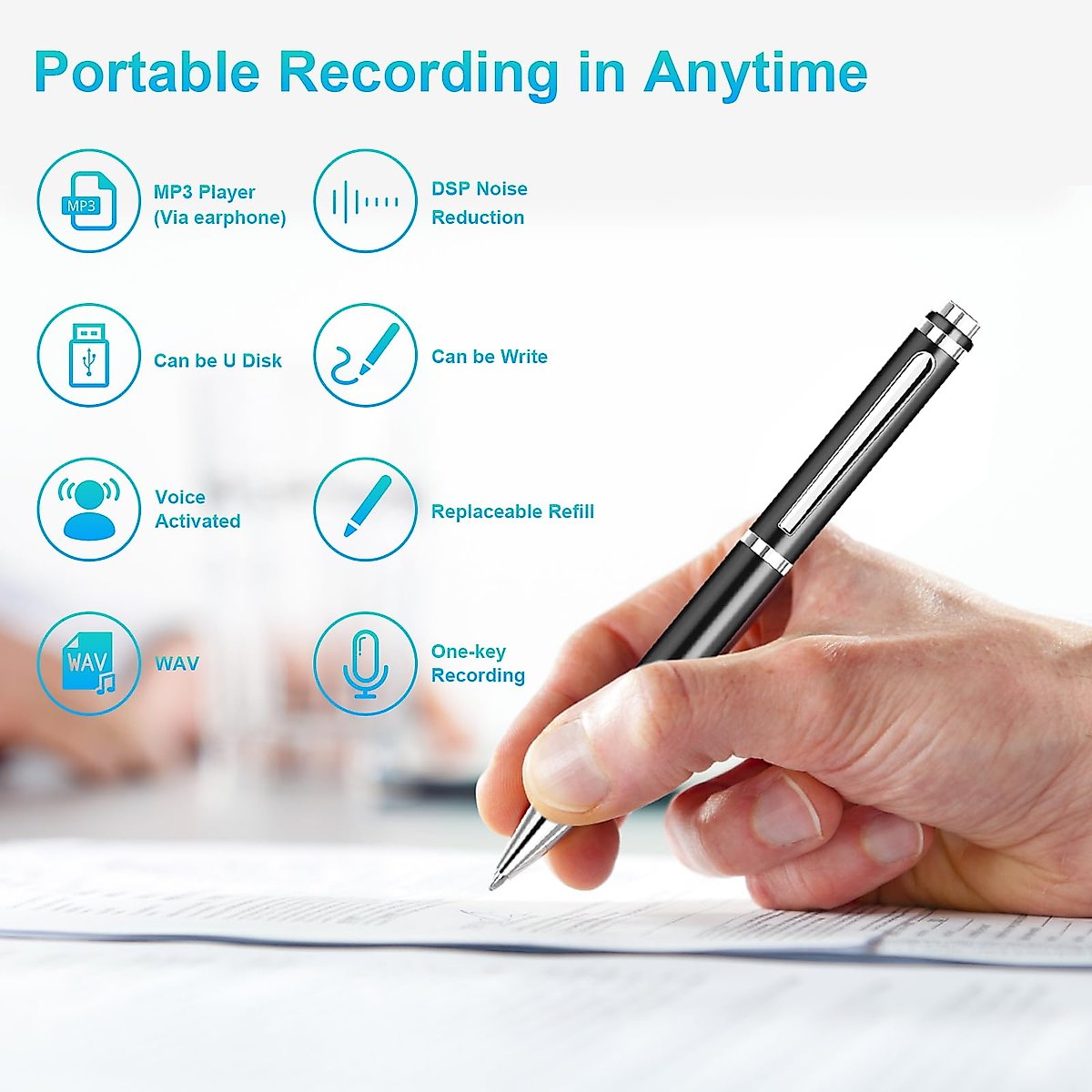 128GB Voice Recorder 23Hrs Long Battery Life, Recorder Voice Activated with Intelligent Noise Reduction, Portable Recording Device for Lecture/Meeting/Course, Audio Recorder Transfer File to Computer