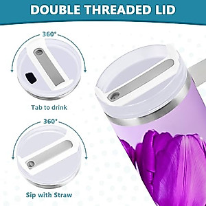 Vacuum Insulated Tumbler 40 Oz with Straw and Handle, Purple Tulips Light Purple Travel Coffee Tumbler