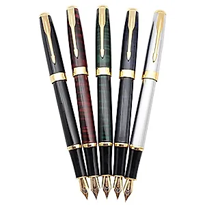 Gullor 5 PCS Classic Metal Fountain Pen B388, Gift Pens with Converters, 5 Colors
