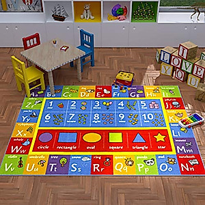 KC Cubs ABC Alphabet, Numbers & Shapes Educational Learning & Fun Game Play Area Rug for Kids Bedroom, Toddler Classroom and Baby Playroom